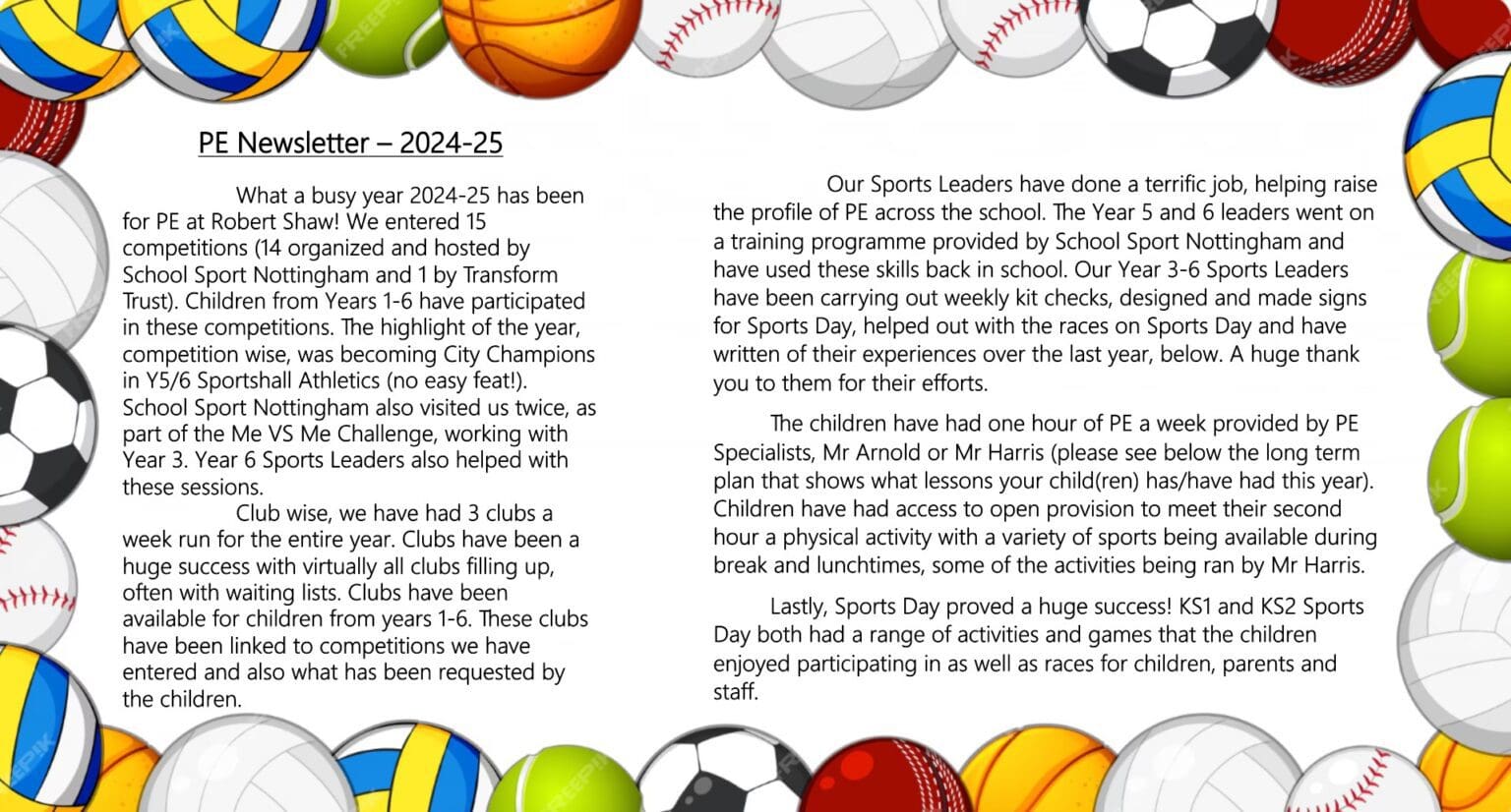 Physical Education (PE) - Robert Shaw Primary and Nursery School